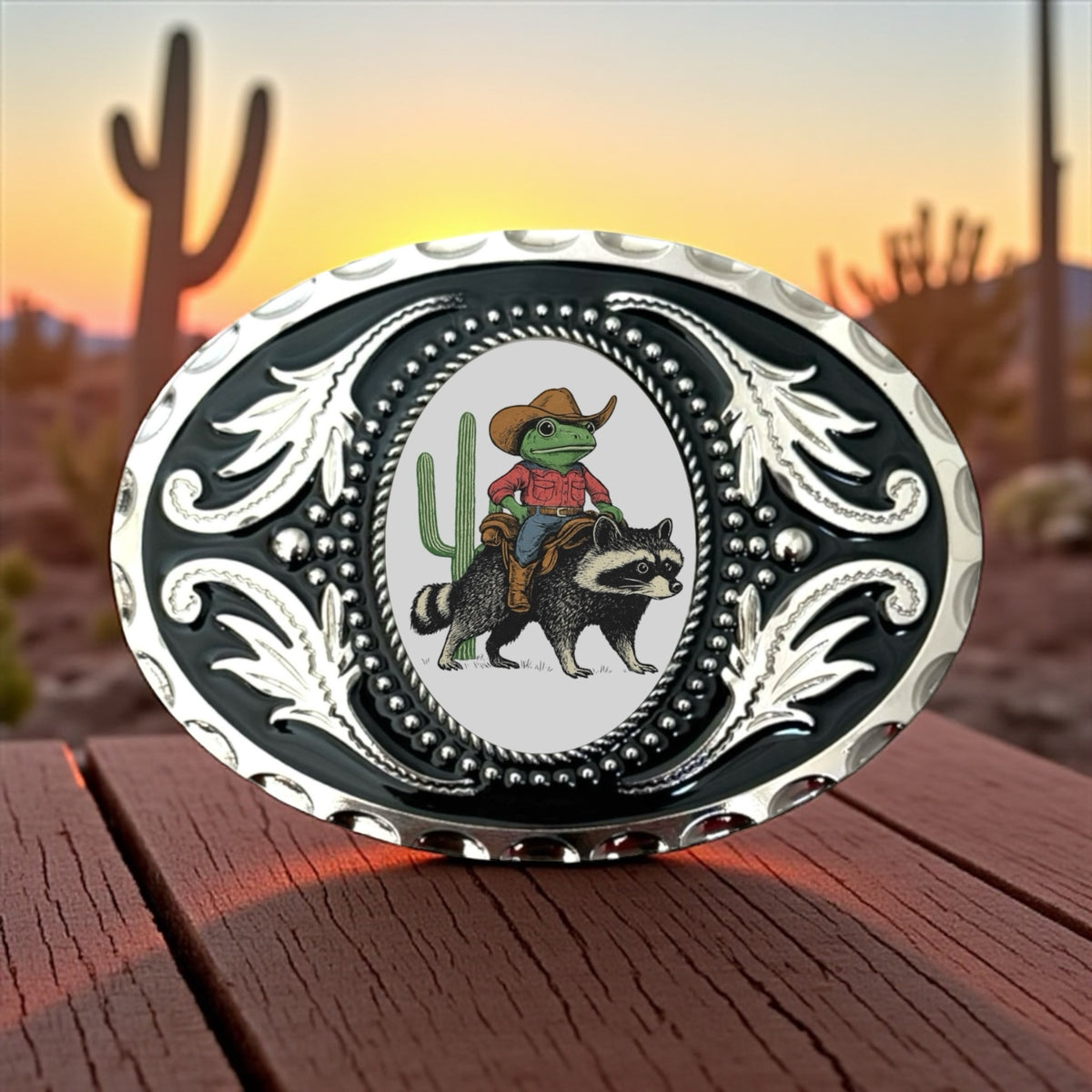 Custom Belt Buckle with Cowboy Frog and Raccoon – The Bold Bow Tie