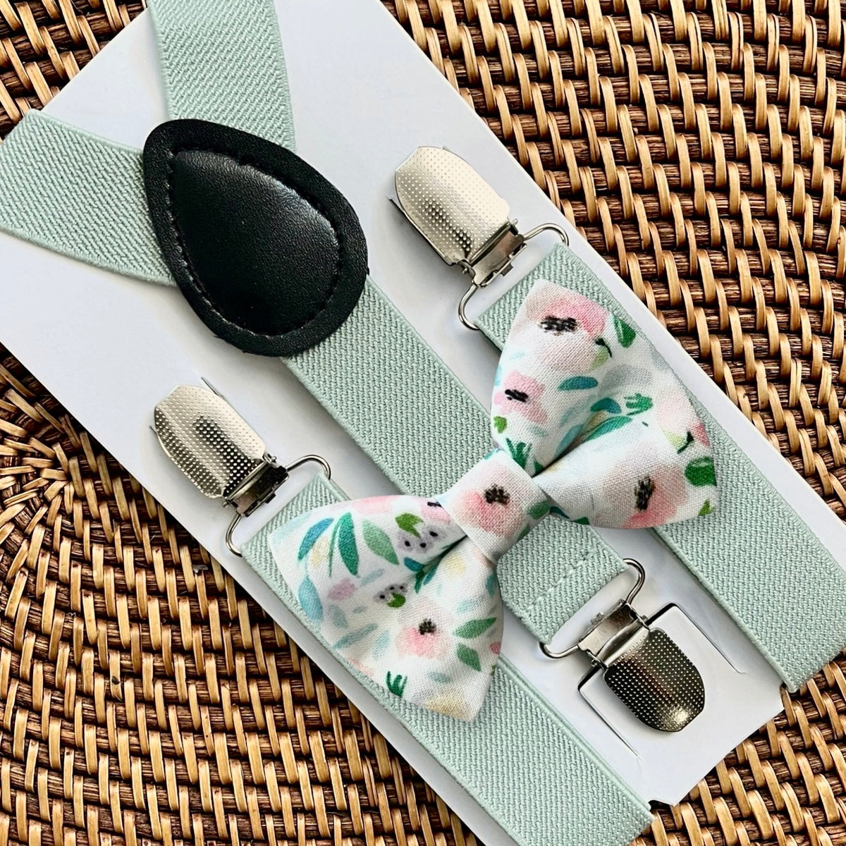 Floral Sage Bow Tie & Sage Suspenders Set- Bow Ties for Men in Pink an ...