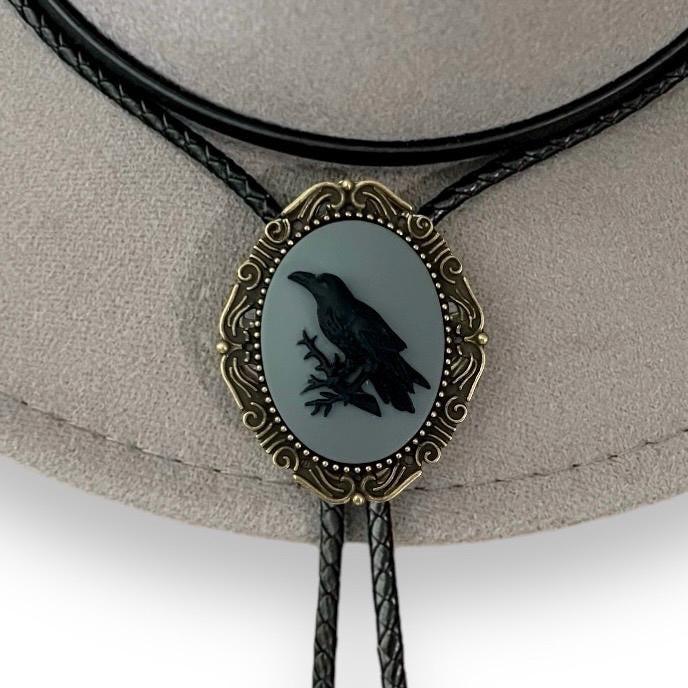 Crow Bolo Tie for Cowboy Genuine Leather Western- Black & Grey – The ...